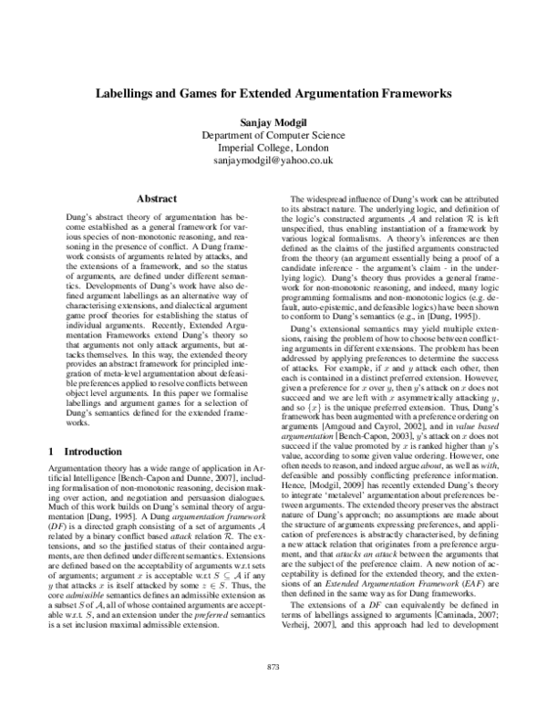 (PDF) Labellings and games for extended argumentation frameworks