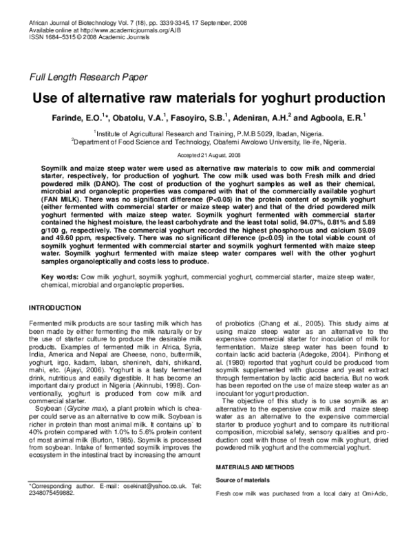 (PDF) Use of alternative raw materials for yoghurt production