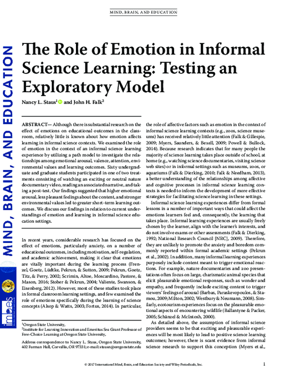 (PDF) The Role of Emotion in Informal Science Learning: Testing an ...