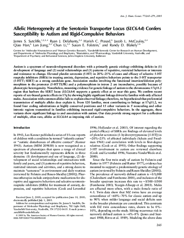 (PDF) Allelic Heterogeneity at the Serotonin Transporter Locus (SLC6A4 ...