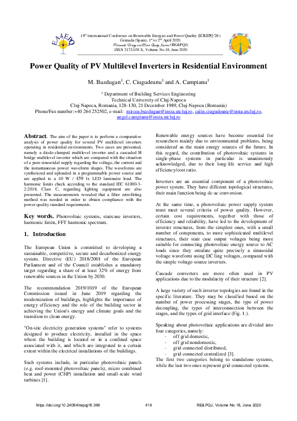 (PDF) Power Quality of PV Multilevel Inverters in Residential Environment