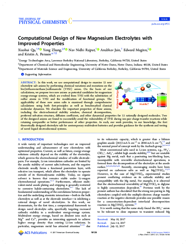 (PDF) Computational Design of New Magnesium Electrolytes with Improved ...