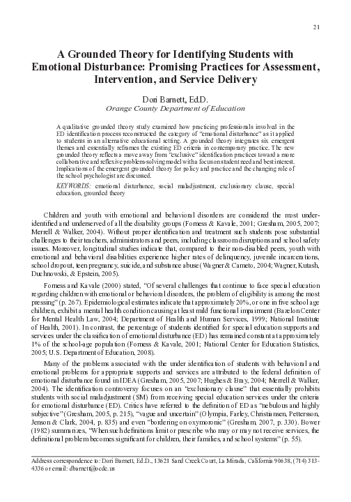 (PDF) A Grounded Theory for Identifying Students with Emotional Disturbance: Promising Practices ...