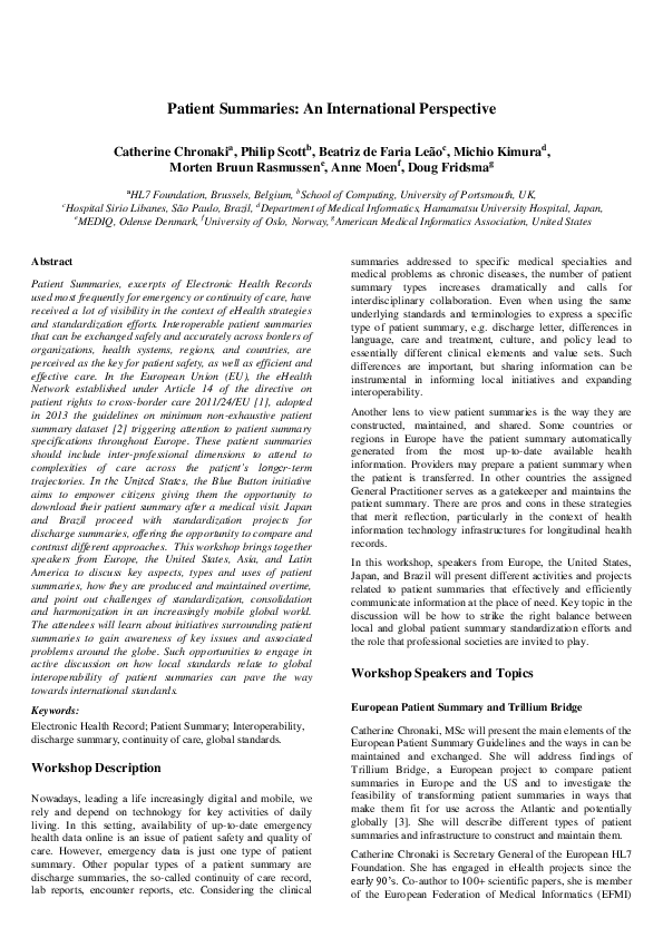 (PDF) Patient summaries: an International Perspective