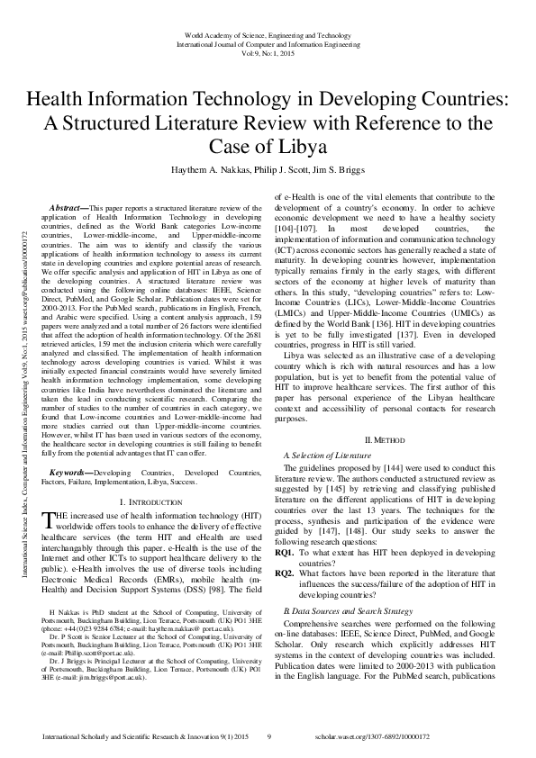 (PDF) Health Information Technology In Developing Countries: A Structured Literature Review With ...