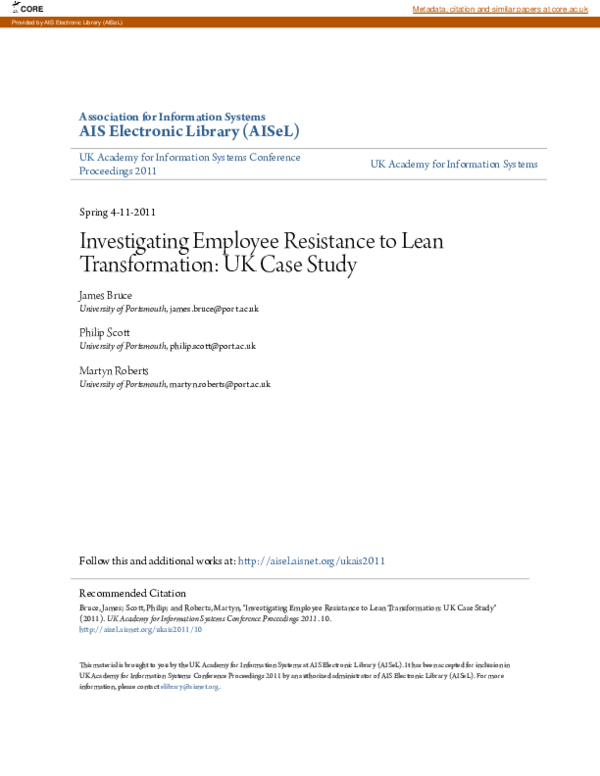 (PDF) Investigating Employee Resistance to Lean Transformation: UK Case ...