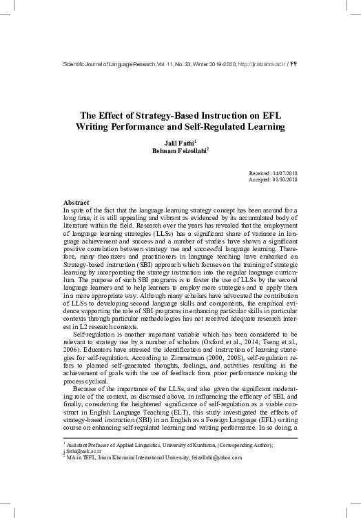 (PDF) The Effect of Strategy-Based Instruction on EFL Writing Performance and Self-Regulated ...