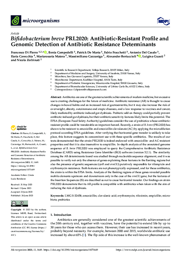 (PDF) Bifidobacterium breve PRL2020: Antibiotic-Resistant Profile and ...