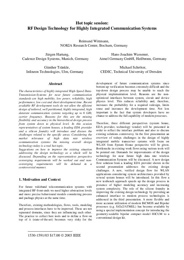 (PDF) Hot topic session: RF design technology for highly integrated ...