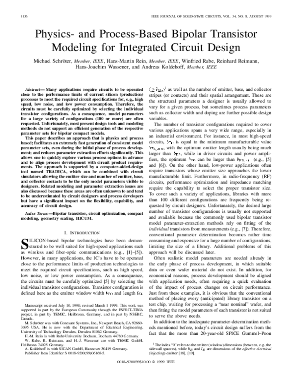(PDF) Physics- and process-based bipolar transistor modeling for integrated circuit design