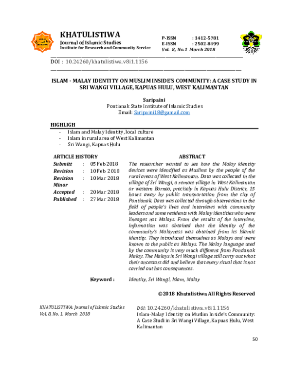 (PDF) Islam-Malay Identity on Muslim Inside’s Community; A Case Study ...