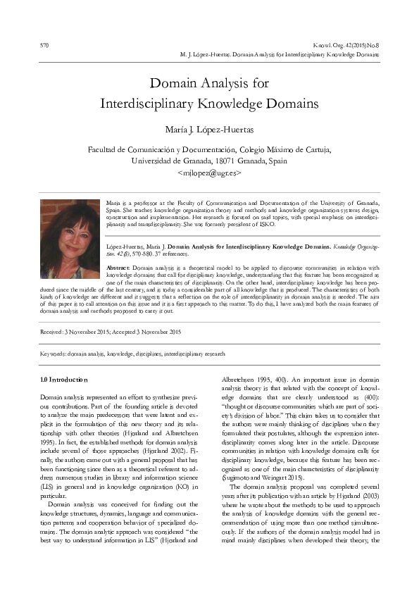 (PDF) Domain Analysis for Interdisciplinary Knowledge Domains