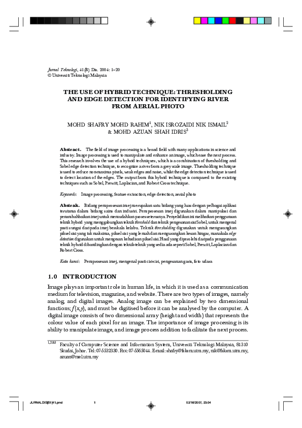(PDF) The Use of Hybrid Technique: Thresholding and Edge Detection for Identifying River from ...