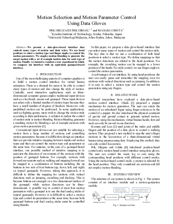 (PDF) Motion selection and motion parameter control using data gloves