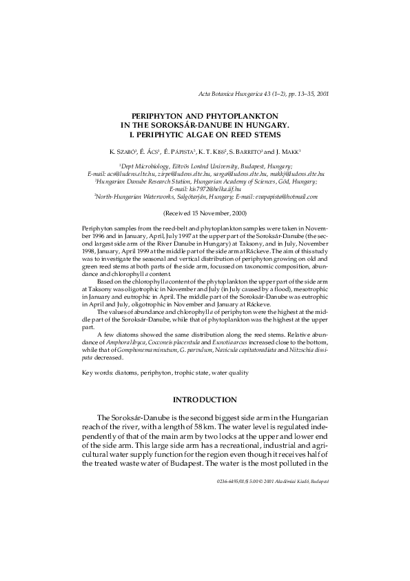 (PDF) Periphhyton and phytoplankton in the Soroksár-Danube in Hungary ...