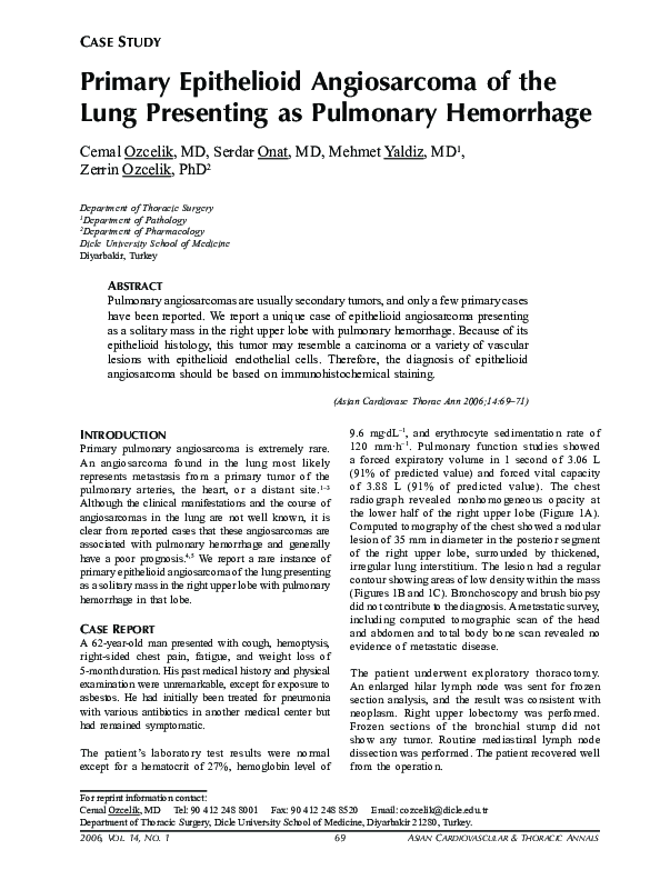 (PDF) Primary Epithelioid Angiosarcoma of the Lung Presenting as ...