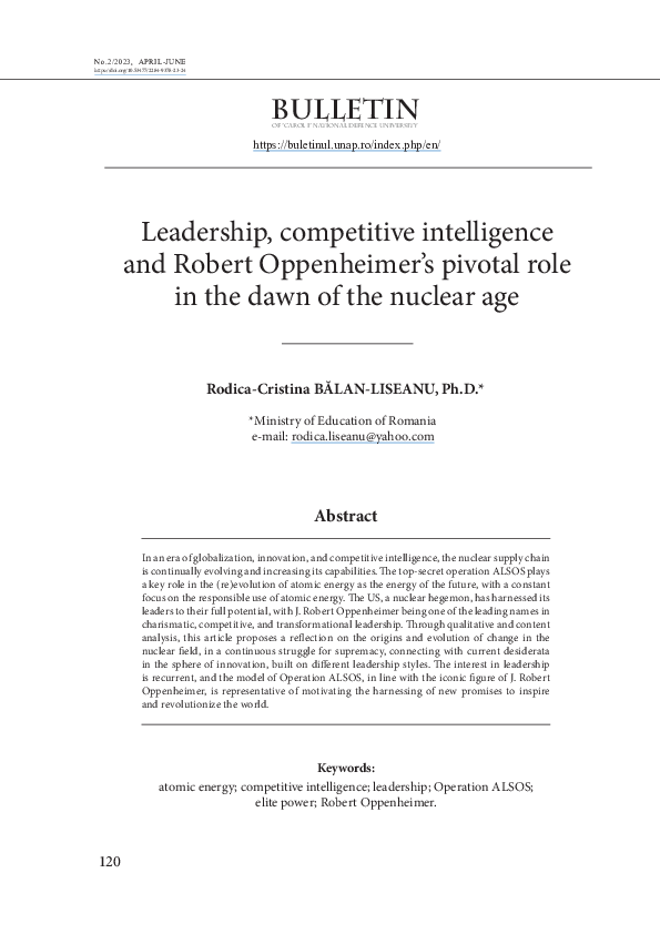 (PDF) Leadership, competitive intelligence and Robert Oppenheimer’s ...