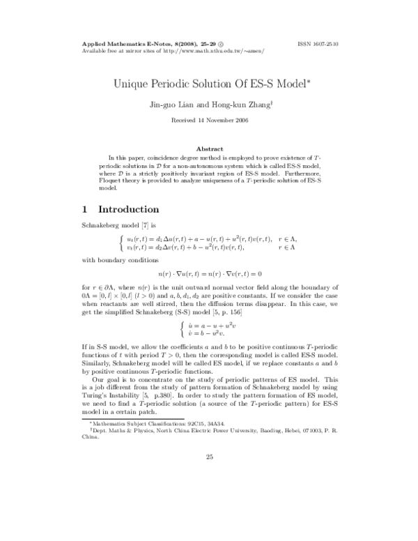 (PDF) Unique Periodic Solution Of ESS Model | Hongkun Zhang - Academia.edu