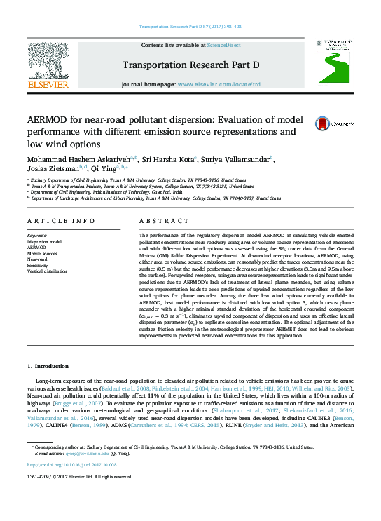 (PDF) AERMOD for near-road pollutant dispersion: Evaluation of model performance with different ...