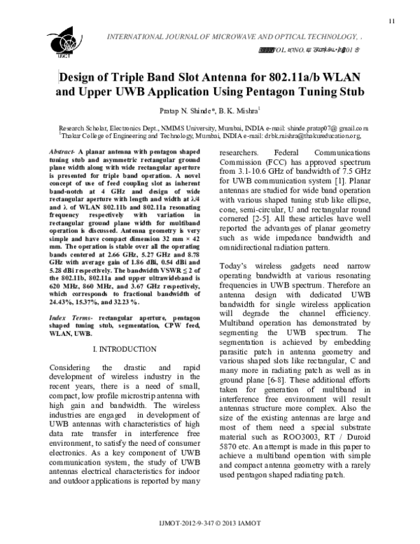 (PDF) Design of Triple Band Slot Antenna for 802.11 a/b WLAN and Upper ...
