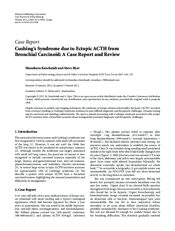 (PDF) Cushing’s Syndrome due to Ectopic ACTH from Bronchial Carcinoid ...