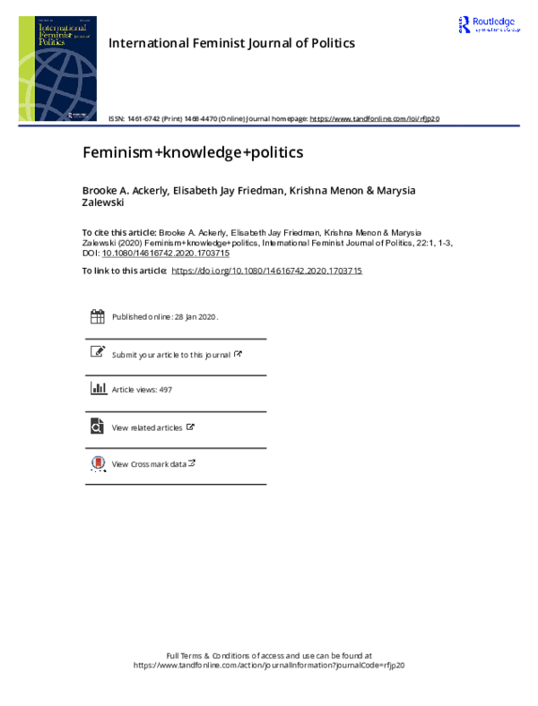Pdf Feminism Knowledge Politics Elisabeth Jay Friedman