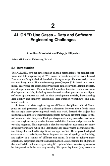 (PDF) ALIGNED Use Cases – Data and Software Engineering Challenges