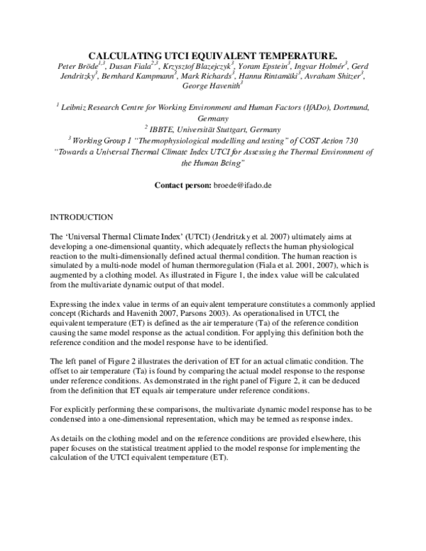 (PDF) Calculating UTCI equivalent temperature | Krzysztof Błażejczyk ...