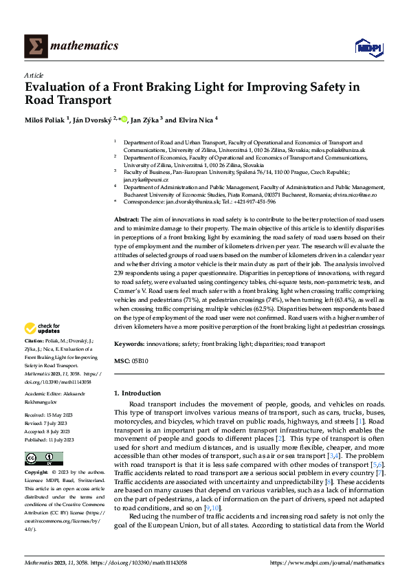 (PDF) Evaluation of a Front Braking Light for Improving Safety in Road ...