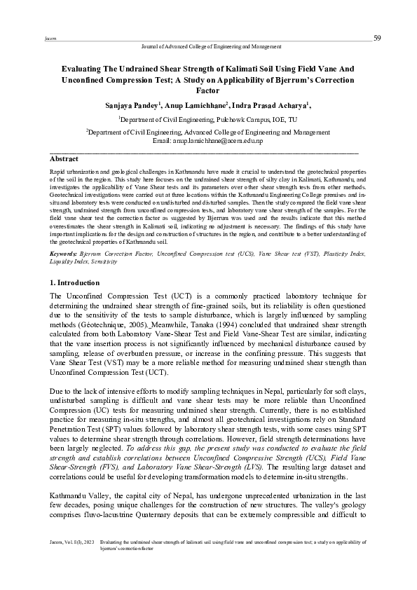 (PDF) Evaluating the Undrained Shear Strength of Kalimati Soil Using ...