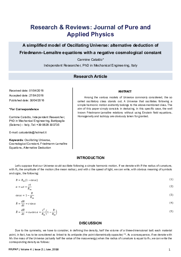 (PDF) A Simplified Model of Oscillating Universe: Alternative Deduction ...