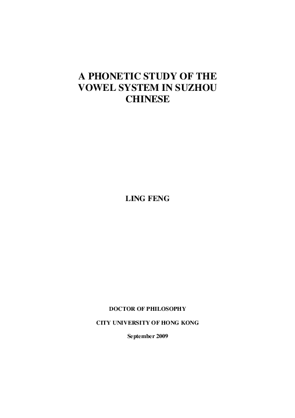 (PDF) A phonetic study of the vowel system in Suzhou Chinese