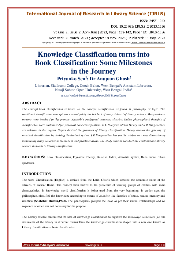 Pdf Knowledge Classification Turns Into Book Classification Some