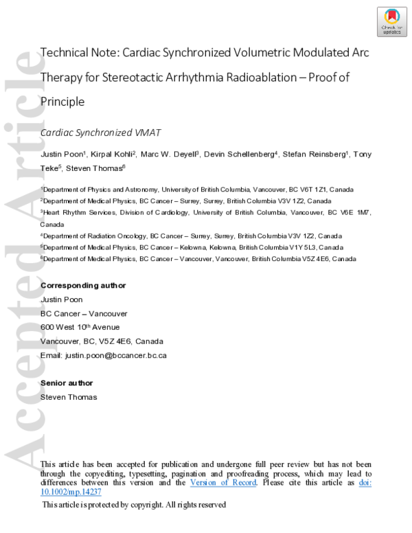 (PDF) Technical Note: Cardiac synchronized volumetric modulated arc ...