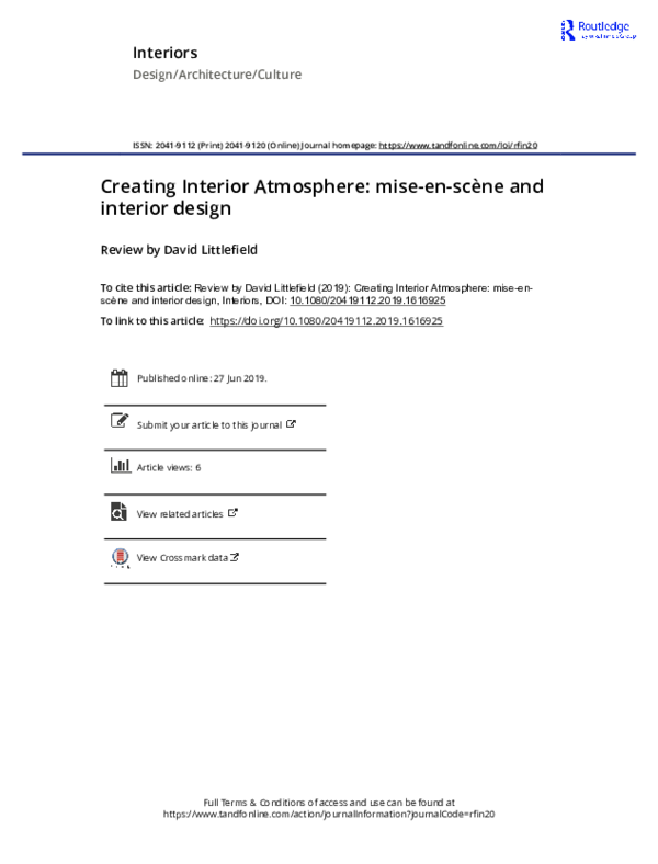 (PDF) Creating Interior Atmosphere: mise-en-scène and interior design