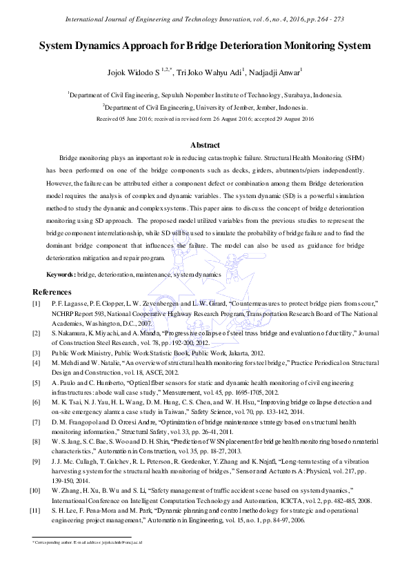 (PDF) System Dynamics Approach for Bridge Deterioration Monitoring System