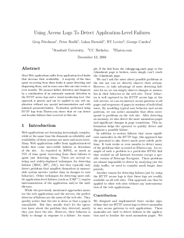 (PDF) Using Access Logs To Detect Application-Level Failures