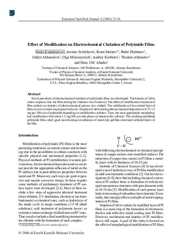 (PDF) Effect of Modification on Electrochemical Chelation of Polyimide ...