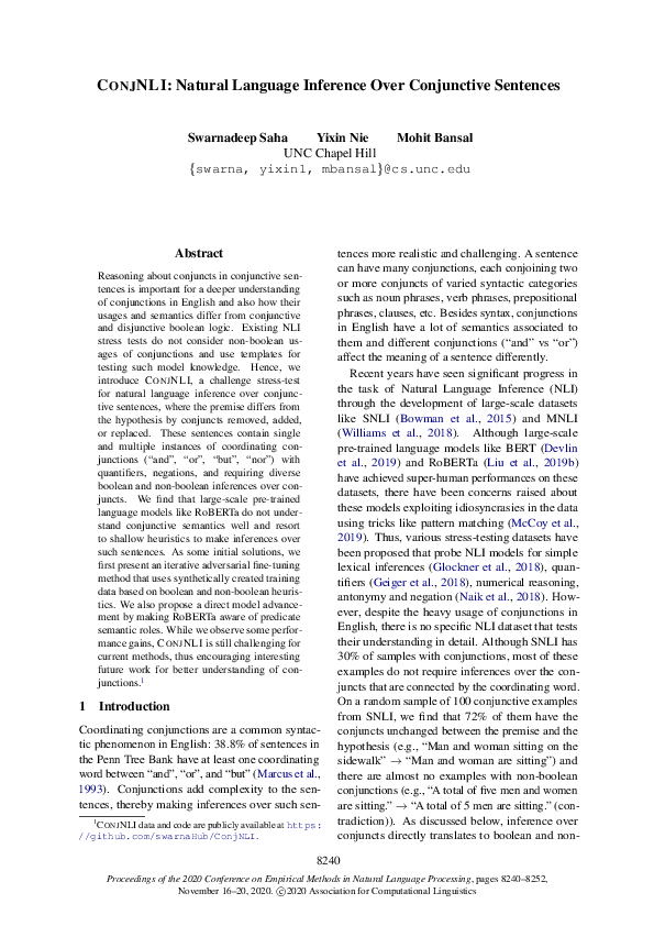 (PDF) ConjNLI: Natural Language Inference Over Conjunctive Sentences