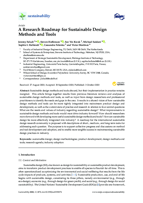(PDF) A Research Roadmap for Sustainable Design Methods and Tools