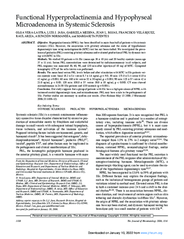 (PDF) Functional hyperprolactinemia and hypophyseal microadenoma in systemic sclerosis