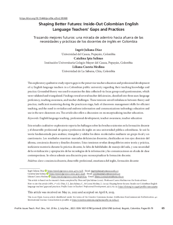 (PDF) Shaping Better Futures: Inside-Out Colombian English Language Teachers' Gaps and Practices