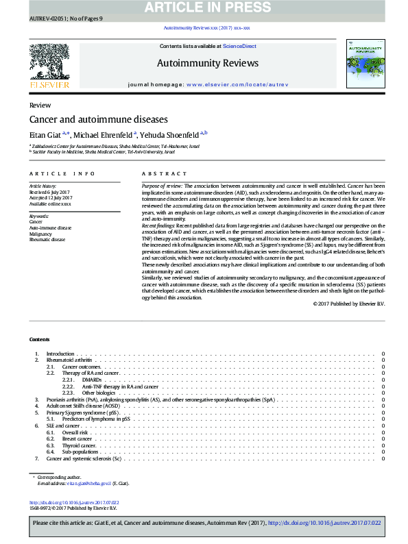 (PDF) Cancer and autoimmune diseases