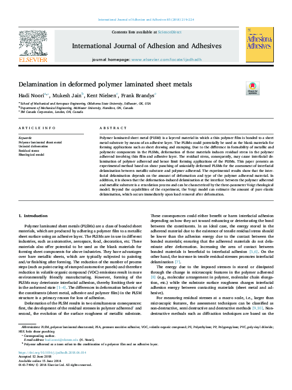Pdf Delamination In Deformed Polymer Laminated Sheet Metals