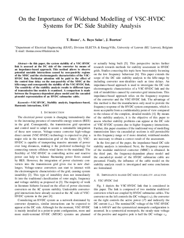 (PDF) On the Importance of Wideband Modelling of VSC-HVDC Systems for DC Side Stability Analysis ...