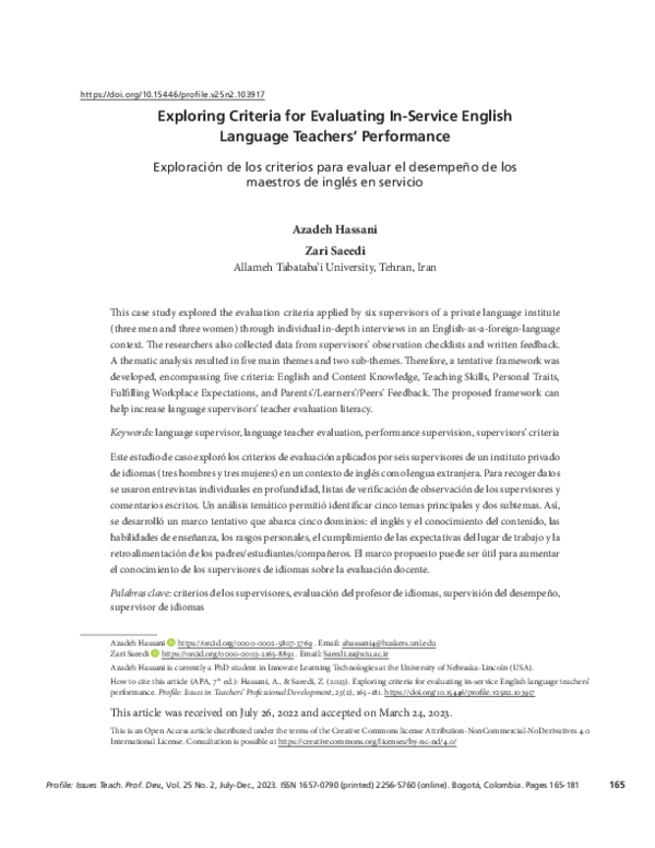 Pdf Exploring Criteria For Evaluating In Service English Language Teachers Performance