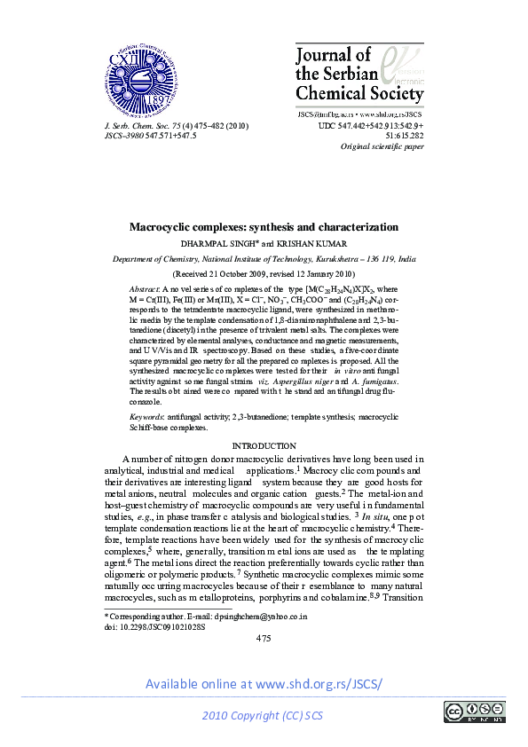 (PDF) Macrocyclic complexes: Synthesis and characterization