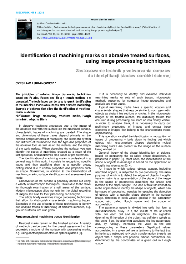 (PDF) Identification of machining marks on abrasive treated surfaces ...