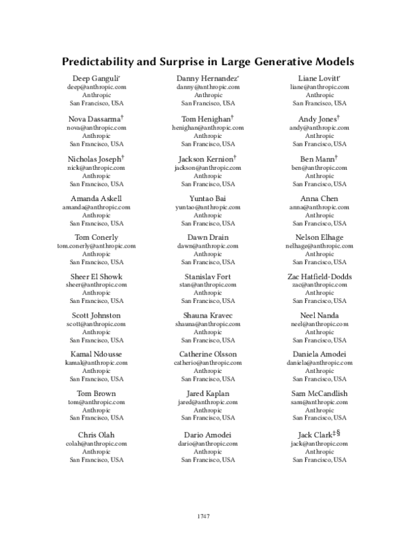 (PDF) Predictability and Surprise in Large Generative Models