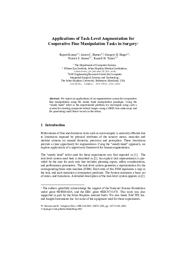 (PDF) Cooperative Fine Manipulation Tasks in Surgery